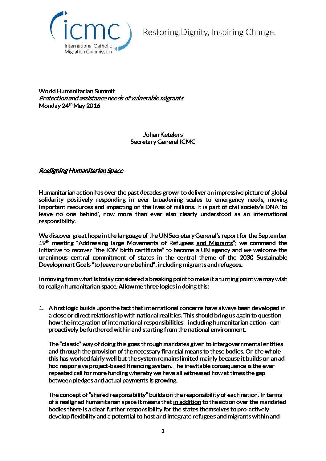 Realigning Humanitarian Space - The International Catholic Migration ...