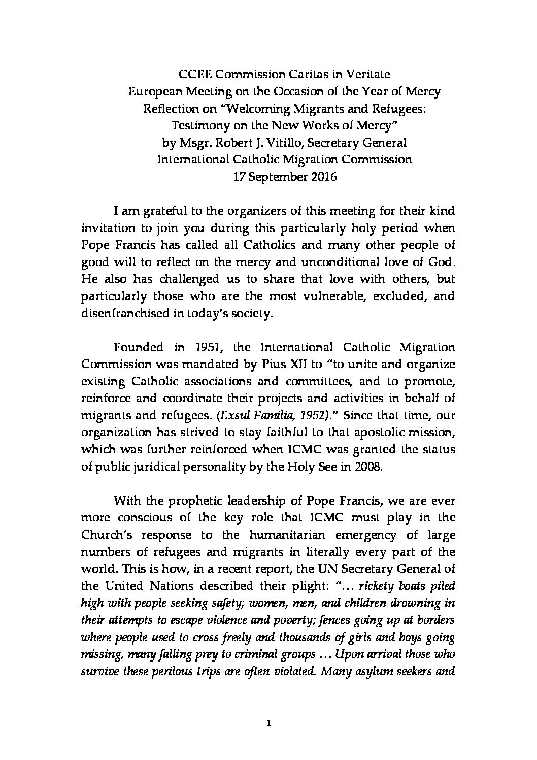 Welcoming Migrants and Refugees: Testimony on the New Works of Mercy ...