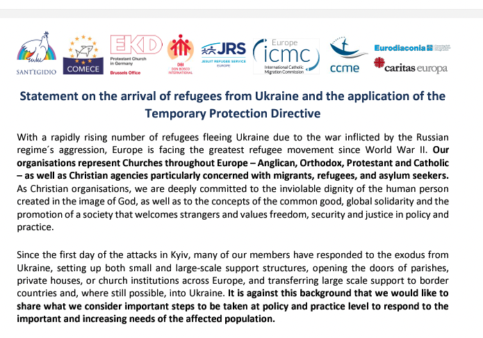 Christian organisations statement: arrival of refugees from Ukraine and ...