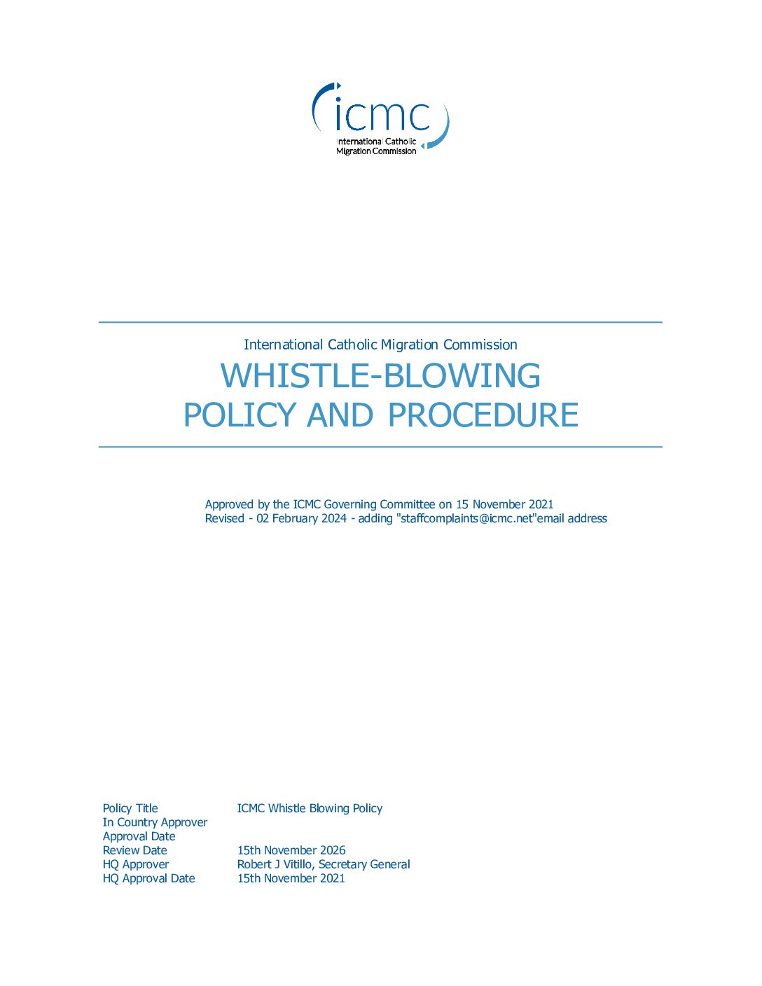 ICMC Whistle Blowing Policy - The International Catholic Migration Commission (ICMC)